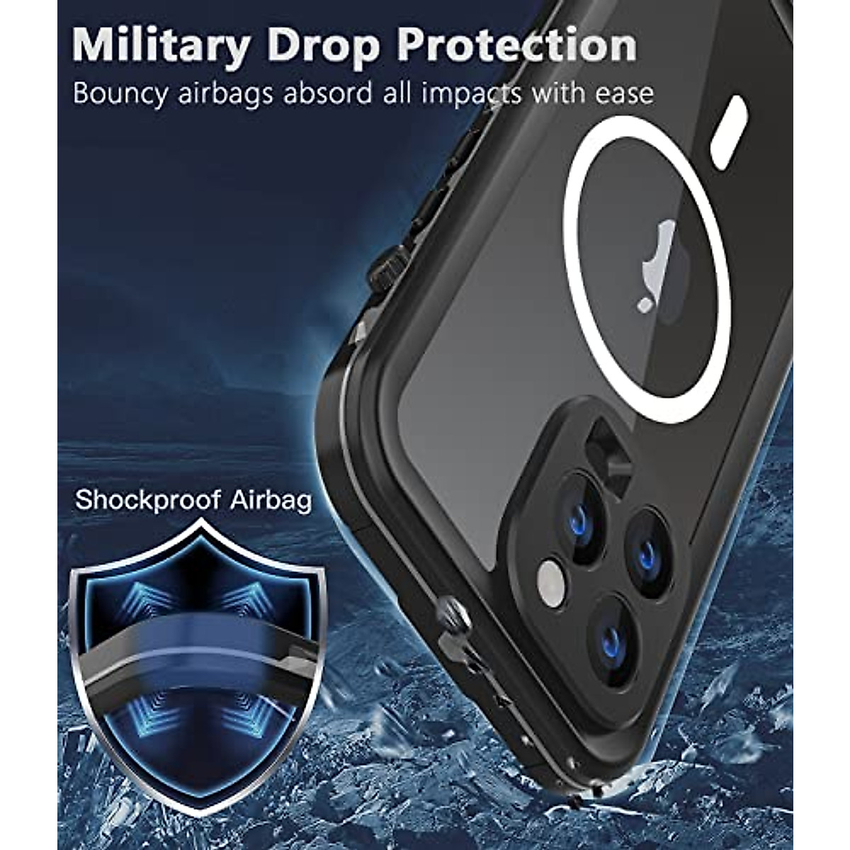 Dewfoam Design for iPhone 14 Pro Max Waterproof Case, Shockproof Dustproof Case with Screen Protector, Full Body Protective Phone Case for iPhone 14 Pro Max 6.7''(Black)