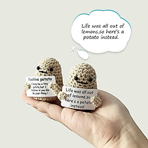 utosday Funny Positive Potato, 3 inch Cute Crochet Positive Potato Doll with Positive Card, Soft Wool Knitting Emotional Support Positive Life Potato Toy for Birthday Gifts Room Decor White Beige