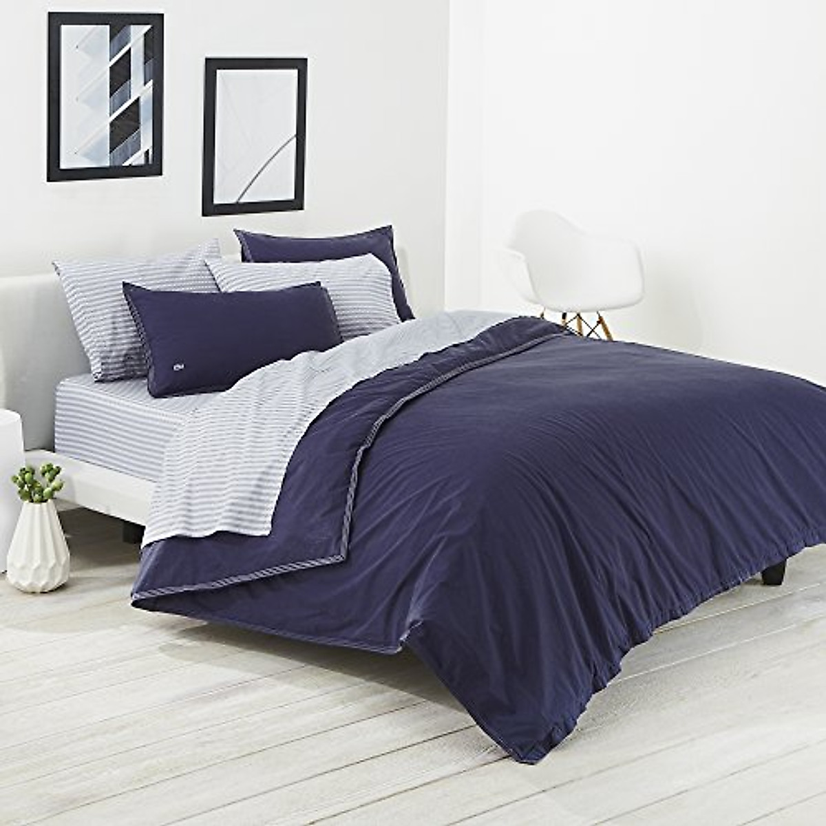 Lacoste Washed Solid Duvet Set, Indigo Blue, King (16270312)