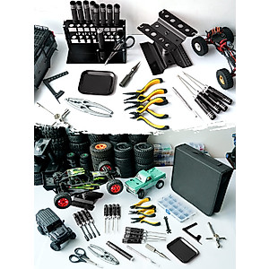 RC Tool Kit Screwdriver Set (Flat, Phillips, Hex) Metal Holder, RC Work Stand, 522PCS Screw Kit, Pliers Set, Body Reamer, Wrench, Tray, Repair Tool for RC Car Boat Quadcopter Helicopter -27pcs (Black)