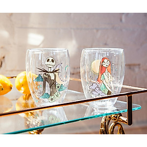 Disney The Nightmare Before Christmas Jack and Sally Stemless Wine Glasses, Set of 2