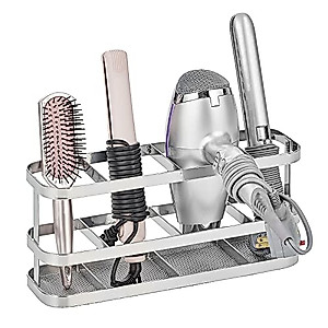 mDesign 4-Section Oval Bathroom Wall Mounted Hair Tool Storage Organizer - Metal Accessory Basket - Hanging Holder for Hair Dryer, Straightener, and Curling Iron - Carson Collection - Chrome