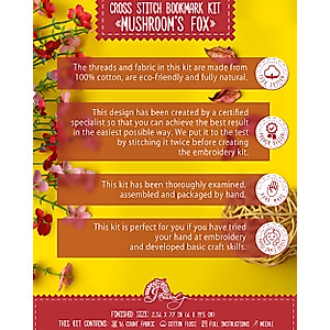 Povitrulya Mushroom Fox - Counted Cross Stitch Bookmark Kit - Handmade Gift