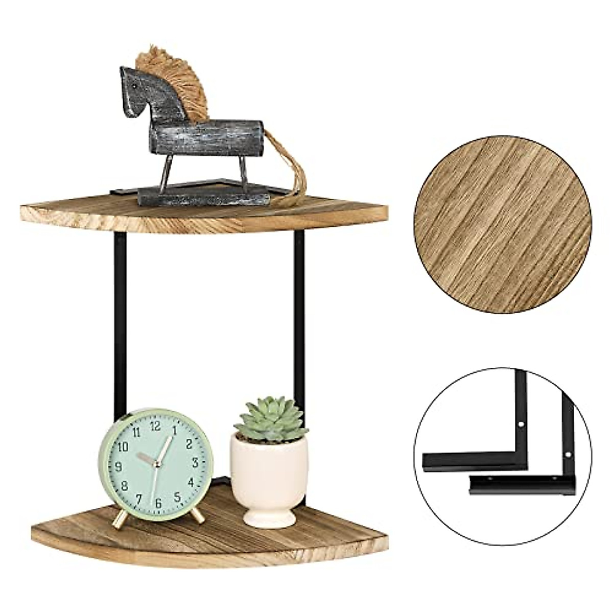 NEX Corner Floating Shelves, 2-Tier Corner Shelf Wall Mount Small Round End Shelves for Bedroom, Living Room, Nursery
