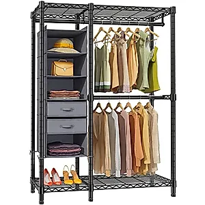 VIPEK V2E Wire Garment Rack Heavy Duty Clothes Rack with 6-Shelf Hanging Closet Organizer & 2 Drawers, Freestanding Wardrobe Closet Metal Clothing Rack for Hanging Clothes, Max Load 550LBS, Black