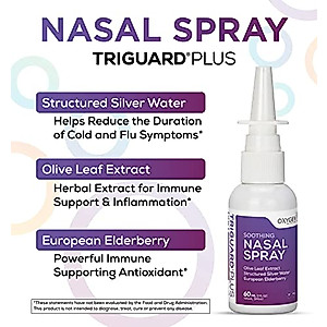 TriGuard Plus Colloidal Silver Nasal Spray with Olive Leaf Extract & Elderberry Extract | Sinus Treatment, Nose Spray & Immune System Booster 2 oz / 60ml