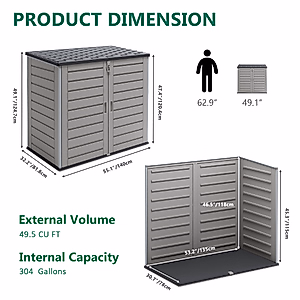 COCLUB 4.6 ft x 4.1 ft Resin Outdoor Storage Shed, 49.5 Cu Ft Extra Large Horizontal Tool Sheds, Multi-Purpose Storage Cabinet for Trash Cans, Garden Tools, Lawn Mower, Double Lockable Doors