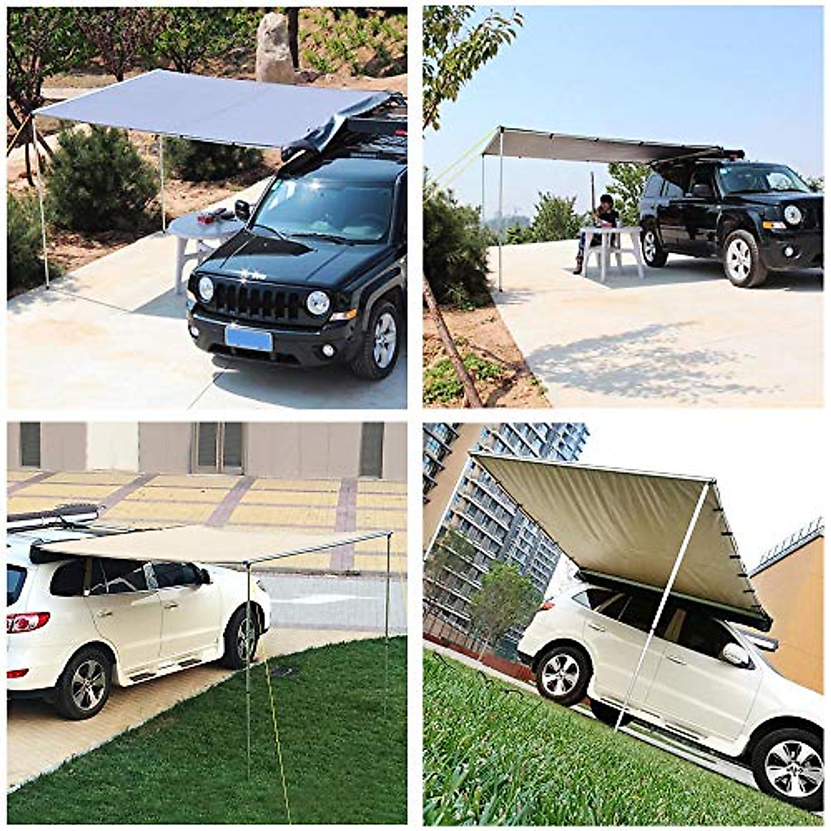 Yescom 6.6'x8.2' Car Side Awning Rooftop Pull Out Tent Shelter PU2000mm UV50+ Shade SUV Outdoor Camping Travel Grey