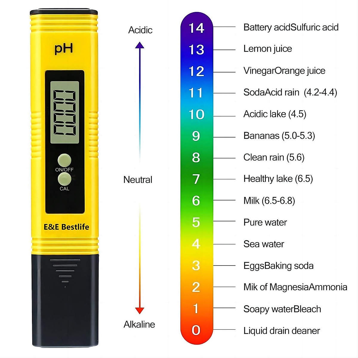 E&E Bestlife Digital pH Meter, 0.01 pH high Accuracy, Water Quality Detection Pen Type, Used in hydroponics, Drinking Water, Swimming Pools, Aquariums and Other scenarios