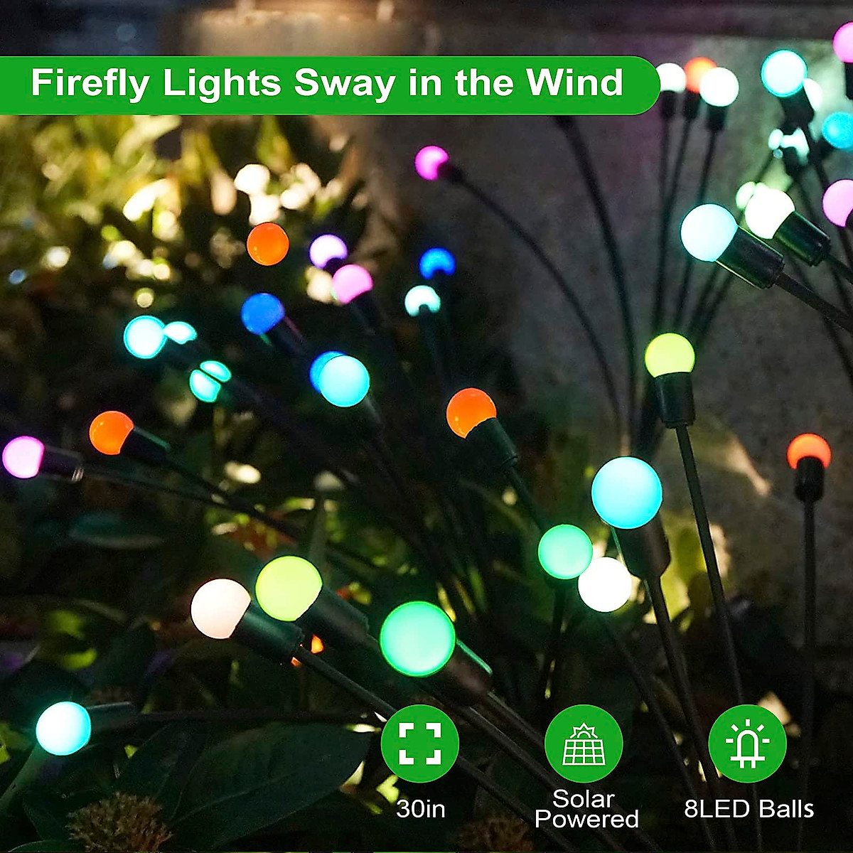Solar Lights Outdoor Waterproof, Swaying Solar Garden Lights Firefly Lights Decorative Outdoor Lights Yard Lights, Dancing Fireflies Lights for Path Fence, Swaying When Wind Blows