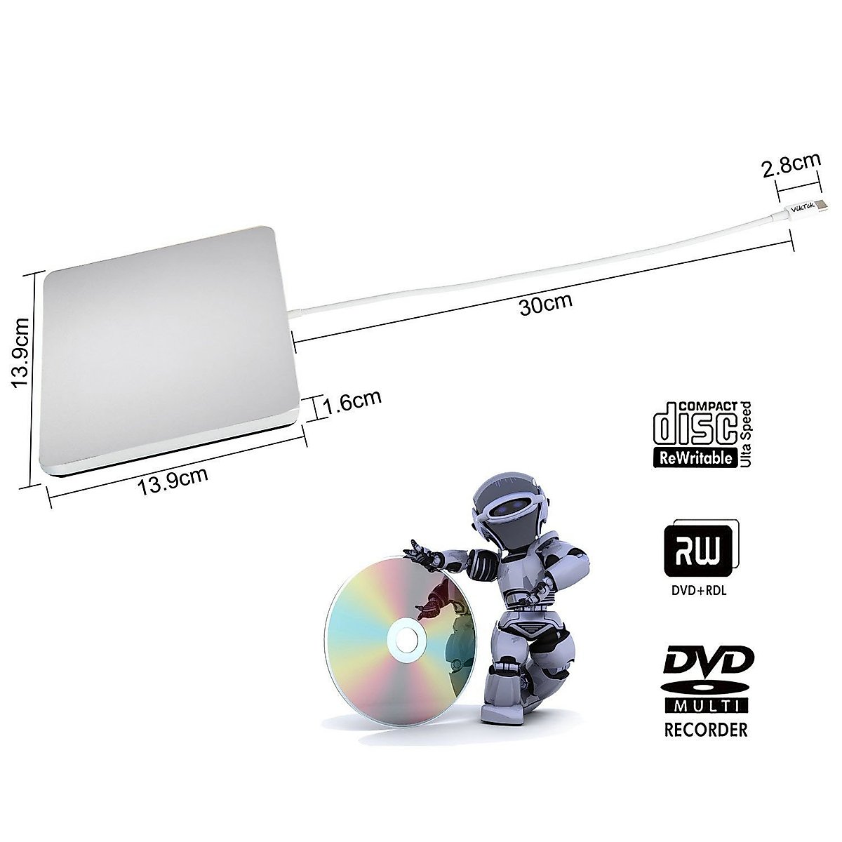 VikTck USB-C Superdrive External DVD/CD Reader and DVD/CD Burner for Apple-MacBook Air/Pro/iMac/Mini/MacBook Pro/ASUS/ASUS/DELL Latitude with USB-C Port Plug and Play(Silver)