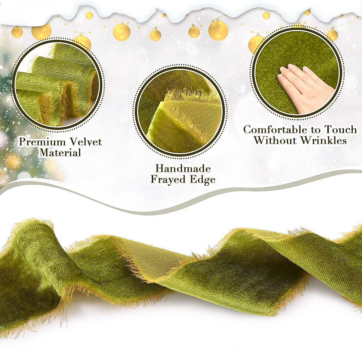 Preboun 4 Rolls Velvet Ribbon for Gift Wrapping 24 Yards Total Frayed Edge Velvet Silk Ribbon for Valentine‘s Day Wedding Baby Shower DIY Crafts Decor(Olive Green,1.5 Inch)