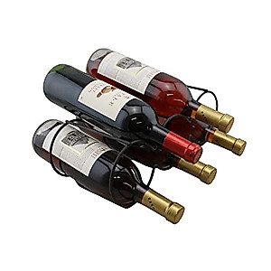 Steel Wine Holder Table Top Countertop Stackable Free Standing Vertical Holder Organizer Modern 5 Bottle (Black Matte)