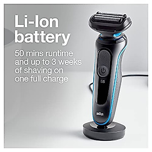 Braun Series 5 5031s Electric Shaver with Precision Trimmer and Cleansing Brush Attachments, Wet & Dry, Rechargeable, Cordless Foil Shaver, Blue