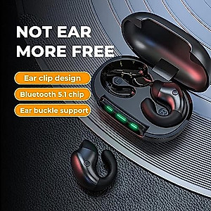 QAWDAWM Open Ear Bone Conduction Headphones Bluetooth 5.3 Wireless Bluetooth with Charging Case,IPX4 Waterproof Earphones Sport, Clip-on Earphones, for Running, Walking, Workout
