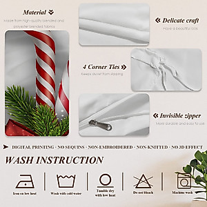 Shrahala Red Festival Christmas Duvet Cover Set King Size, Green Candy 3 Pieces Soft Brushed 100% Cotton Duvet Covers with Button Closure, 1 Duvet Cover 104x90 inches and 2 Pillow Shams