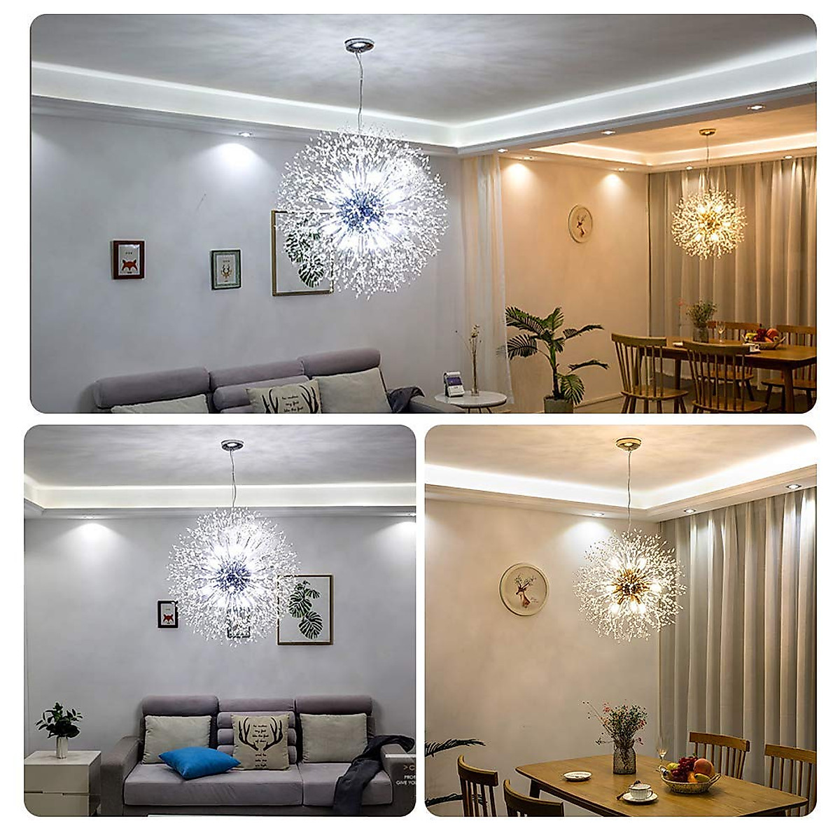 Qamra Modern Crystal Gold Chandeliers, Firework Dandelion Sputnik Chandelier Light Fixture Pendant Lighting for Dining Room, Bedroom, Kitchen, Living Room(12-Light, Gold)