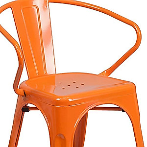 EMMA + OLIVER Commercial Grade Orange Metal Indoor-Outdoor Chair with Arms