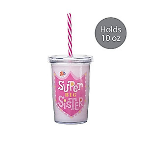 C.R. Gibson Super Big Sister Pink Insulated Small Acrylic Tumbler for Girls, 10 fl. Oz., Pink