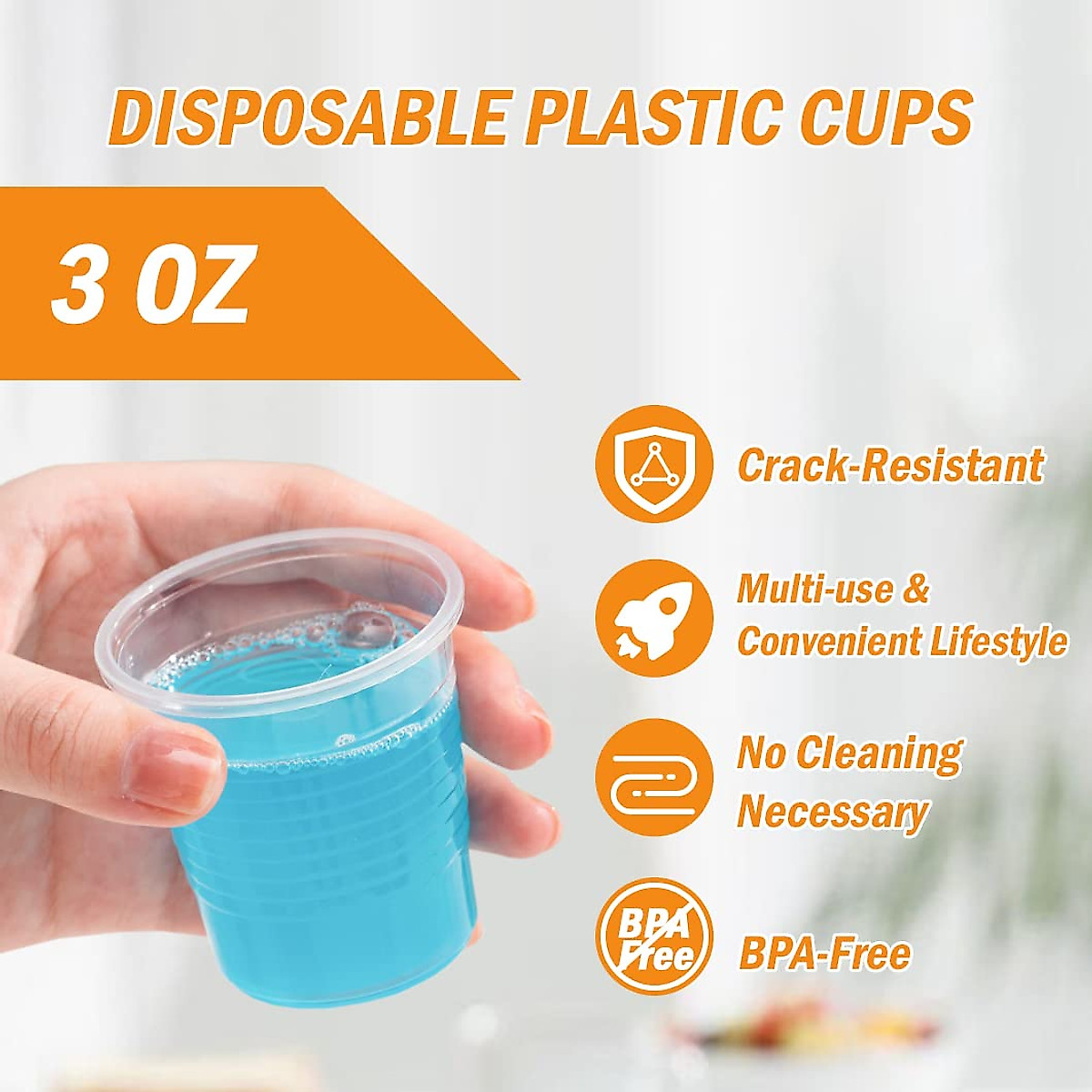 SIUQ 600 Pack 3 oz Clear Plastic Cups, Disposable Bathroom Mouthwash Cups, Small Plastic Drinking Cups for Ice Tea, Tasting, Party, Picnic, BBQ, Travel and Event