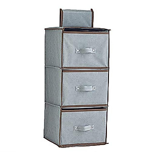 Adou 3 Shelf Hanging Closet Organizer 3 Drawers, Hanging Collasible Closet Storage Shelves, Canvas Hanging Closet Storage Organizer with Drawers for Clothing&Sweaters