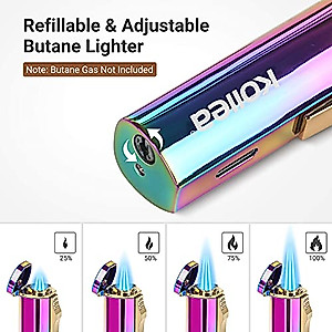 Kollea Torch Lighter, Triple Jet Butane Lighter Refillable Windproof Lighter, Rainbow Pocket Lighter with Adjustable Flame, Great Gift for Men for Birthday, Christmas (Butane Gas Not Included)