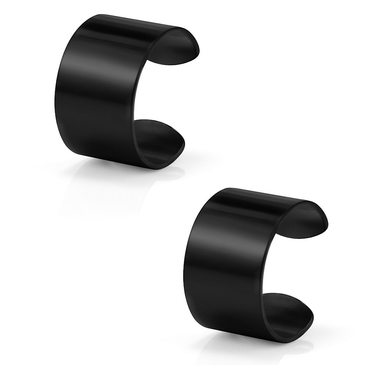 Ruifan Stainless Steel Ear Cuff Non piercing Fake Clip-on Cartilage Earring Set Women Men 6pcs - Black