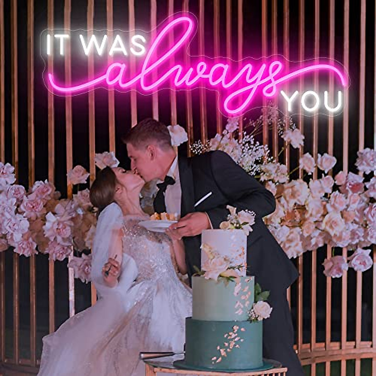 Neon Sign it was always you, Personalized Neon Lights Sign for Bedroom Wedding Birthday Party Game Room Home Wall Décor Bar Salon Business Logo Neon Light Sign(1 Line Text 40" Long)