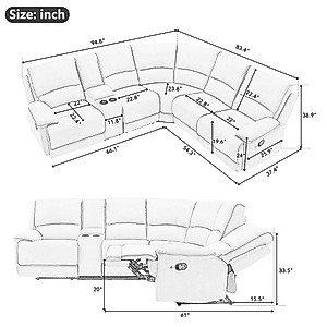 P PURLOVE Reclining Sofa for Living Room, Modern Manual Reclining Furniture Set with USB Ports, Hidden Storage, LED Light Strip and 2 Cup Holders, L-Shaped Velvet Couch for Apartment, Bedroom (Cream)