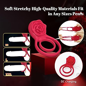 Vibrating Cock Ring with Rose Clitoral Stimulator, Pleasure Penis Ring Vibrator Couples Adult Sex Toys for Men Women, 7 Vibrations Male Couple Sex Toy