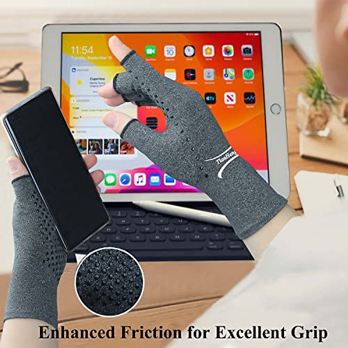 2 Pairs Arthritis Gloves for Pain Relief, Compression Gloves for Arthritis, Carpal Tunnel, Osteoarthritis, Joint, Typing, Driving, Fingerless Hand Gloves for Women Men (Grey1+Pure Black1, Medium)