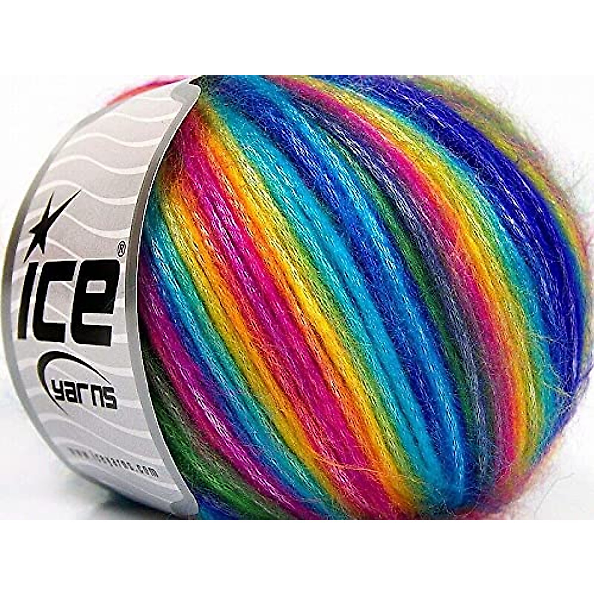 Picasso Rainbow II - Blue, Purple, Green, Yellow, Orange, Fuchsia Fuzzy with Subtle Sheen Yarn, Polyester, Acrylic Blend 50 gram 125 Yards