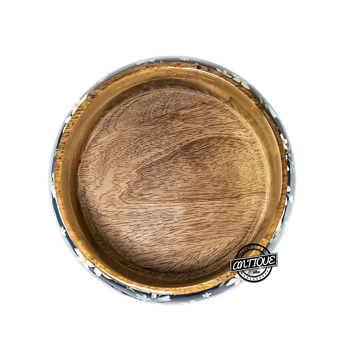 Antique Vibes Natural Wooden Serving Bowl with Tongs Set, Spoons & Fork Included, Premium Handcrafted Printed Bowl Utensils Gift For Mom/Women