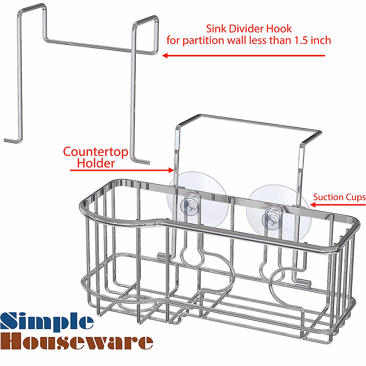SimpleHouseware Kitchen Sink Caddy Organizer for Brush Sponge Holder, Chrome
