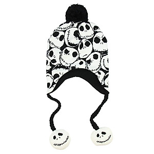 Nightmare Before Christmas Jack Skellington Allover Print Laplander Beanie White