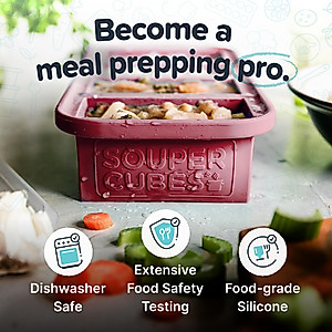 Souper Cubes 1 Cup Silicone Freezer Tray With Lid - Easy Meal Prep Container and Kitchen Storage Solution - Silicone Molds for Soup and Food Storage - Cranberry - 1-Pack