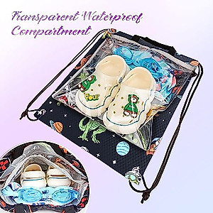 RLGPBON Dinosaur Drawstring Backpack for Kids Girls and Boy,Boys Drawstring Bag,Sports Gym Bag for Boys, Kids Waterproof Swimming Bag Beach Sackpack