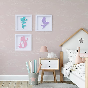 JunyRuny 3D Mermaid Wood Framed Wall Decor, Mermaid Bathroom Decor for Girl, Baby Girl Bedroom Decor, Mermaid Room Decor for Teens Girls, Little Mermaid Nursery Accessories, Hanging Wall Art