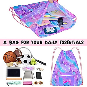 Mesh Drawstring Backpack Bag with Zipper Pocket Beach Bag for Swimming Gear Backpack Gym Storage Bag for Kids Large