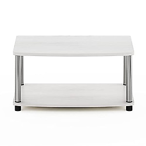 Furinno Turn-N-Tube No Tools 2-Tier Elevated TV Stand, Stainless Steel Tubes, White Oak/Chrome