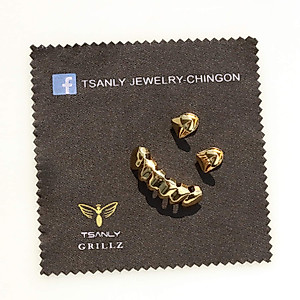 Gold Grillz Mouth Teeth 24K Plated Gold Custom Fit Top & Bottom Set Caps Grillz For Women Gift + Extra Molding Bars + Microfiber Cloth