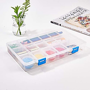 BENECREAT 4 Pack 18 Grids Large Transparent Plastic Storage Box Bead Organizer with Adjustable Dividers for Jewelry, Beads, Tools, Craft Accessories and Other Small Items - 9.4x5.7x1.18 Inch