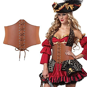 XZQTIVE Womens Corset Belt Elastic Waist Belt Lace-up Cinch Belt Pirate Corset Belt Renaissance for Costume 5.9'' Width(Brown, Fit Waist 32-36in)