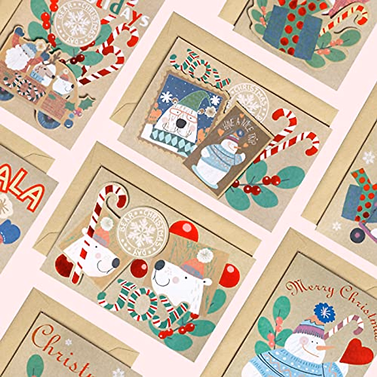 BIOBROWN Greeting Card Santa Claus and Polar Bear with Skateboard Design with 12pcs Envelopes for Holiday - 4x6 inch, 12 pcs (6 designs,2pcs per design)