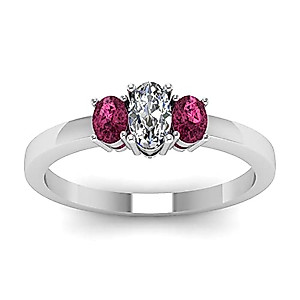 JewelryGift Oval 3 Stone Basket Ring Sterling Silver Created Pink Sapphire Oval Shape Pink Color 3 Stone Engagement Rings Prong Setting in Size 9 Party Wear Daily Wear Ornament