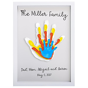 Pearhead Clear Family Handprint Frame, DIY Art Print Keepsake, Home Decor, Gift for New and Expecting Parents, 4 Paint Colors Included