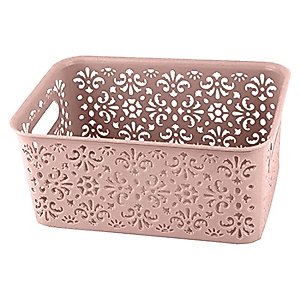 Qtqgoitem Plastic Flower Pattern Household Desktop Storage Box Organizer Basket Light Pink (Model: f56 7d4 3f3 a94 1c1)