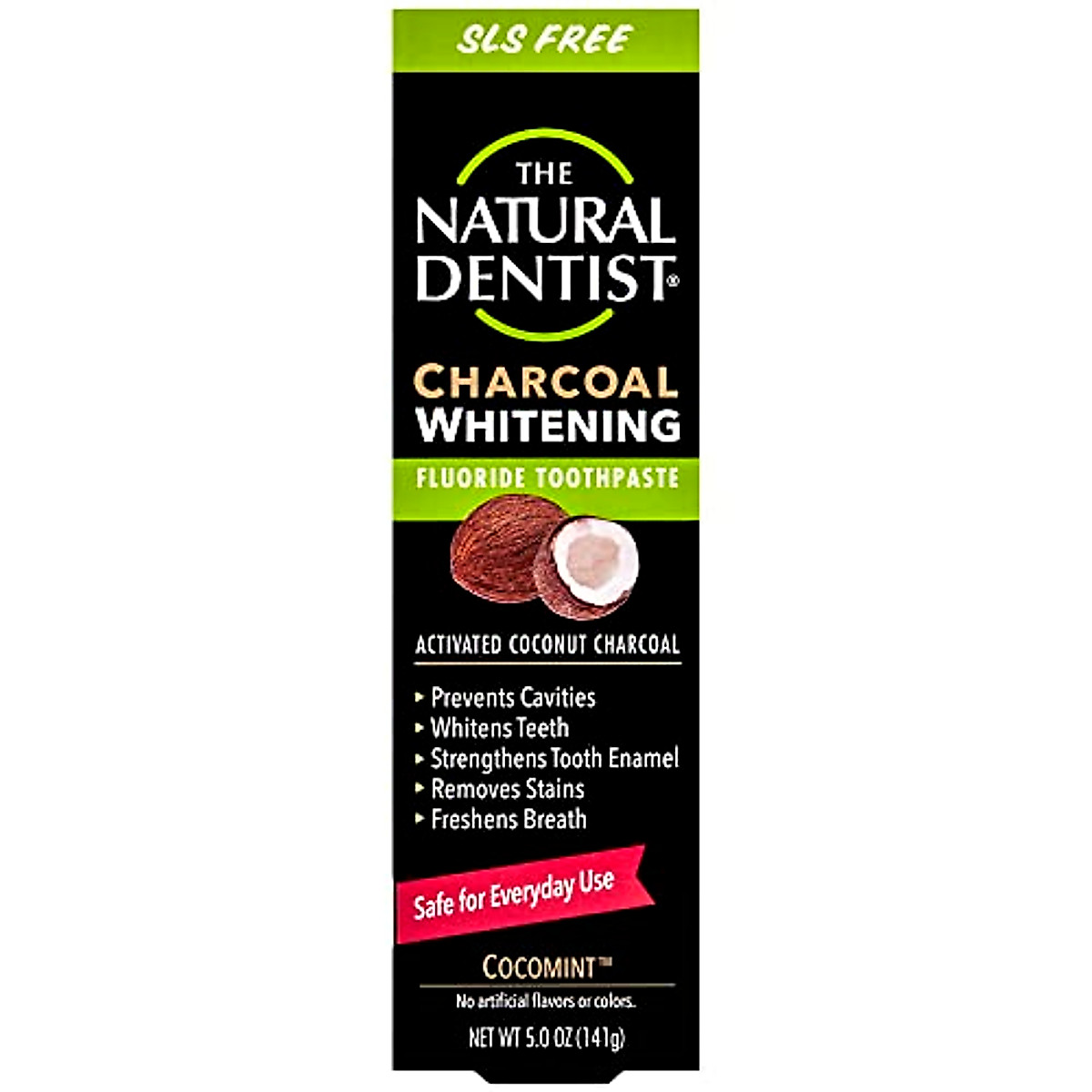 The Natural Dentist Charcoal Whitening Fluoride Toothpaste, Cocomint Flavor, 5 Ounce Tube