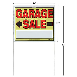 Sunburst Systems 3905 Garage Sale Sign, Assembled with metal U-Stake, Double Sided, 14" x 22" (Including Stakes), 10 Pack