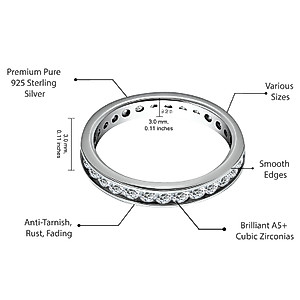 Hoops & Loops 2mm 925 Sterling Silver Wedding Band Round Cubic Zirconia Channel Set Full Eternity Stackable Engagement Anniversary Ring for Women Size 7